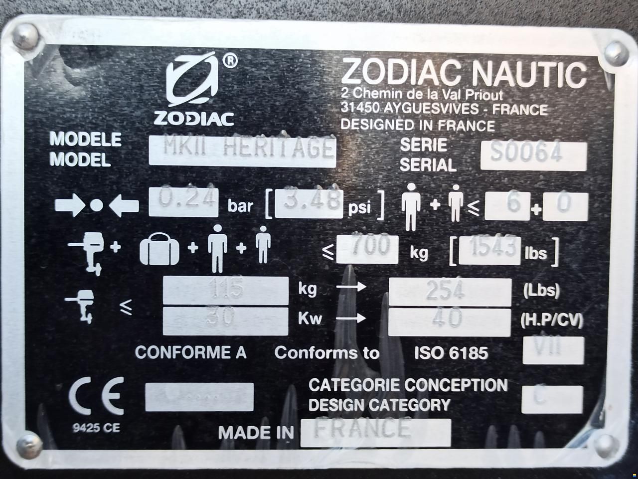 2017 Zodiac MK2 Heritage, 10 500 EUR